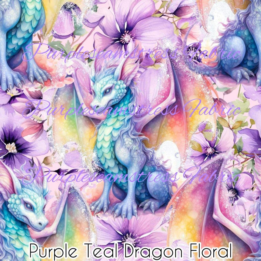 Purple Teal Dragon Floral – Purpleseamstress Fabric