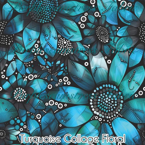 Turquoise Collage Floral – Fabric – Purpleseamstress Fabric