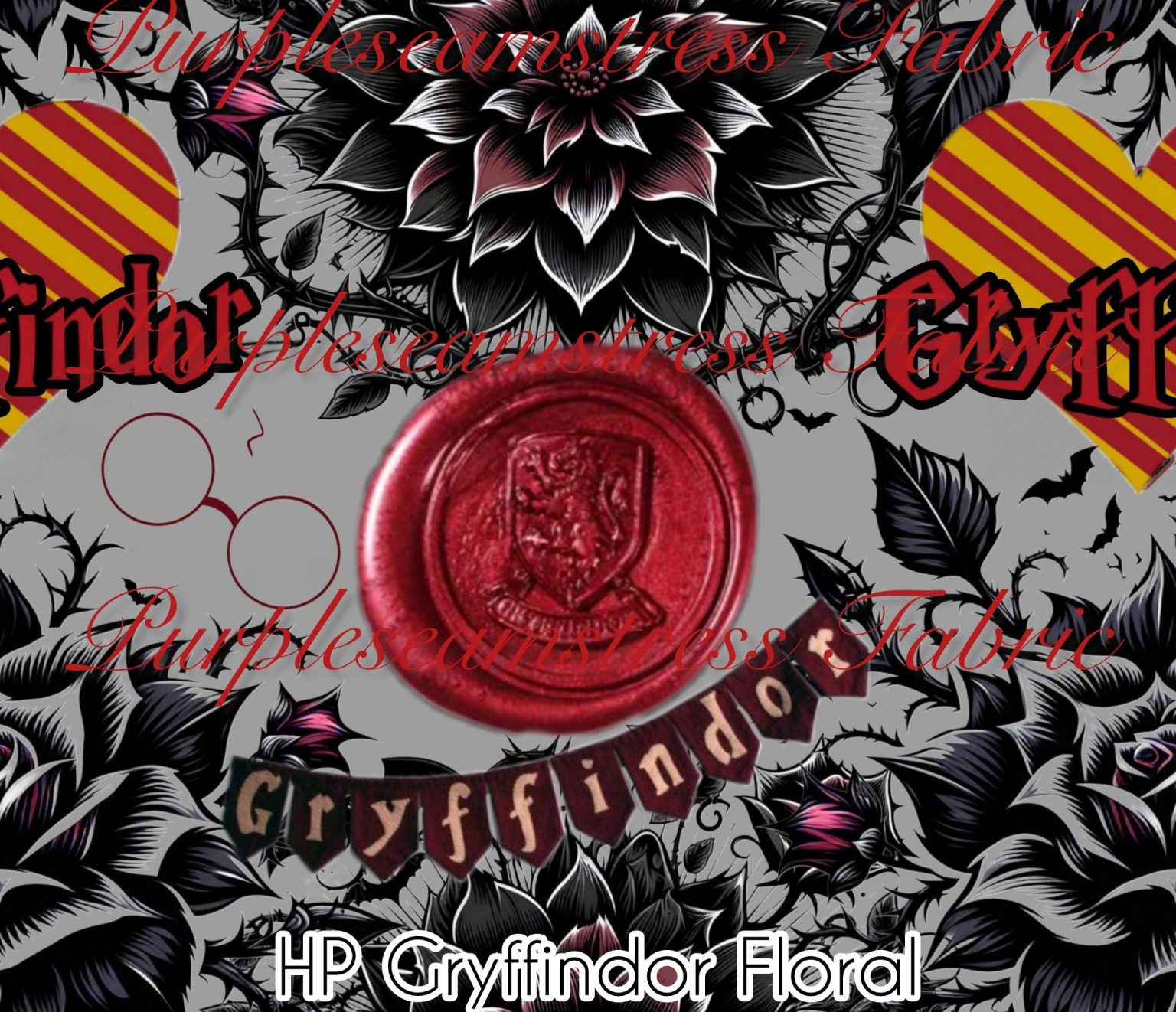 HP Gryffindor Floral – Purpleseamstress Fabric