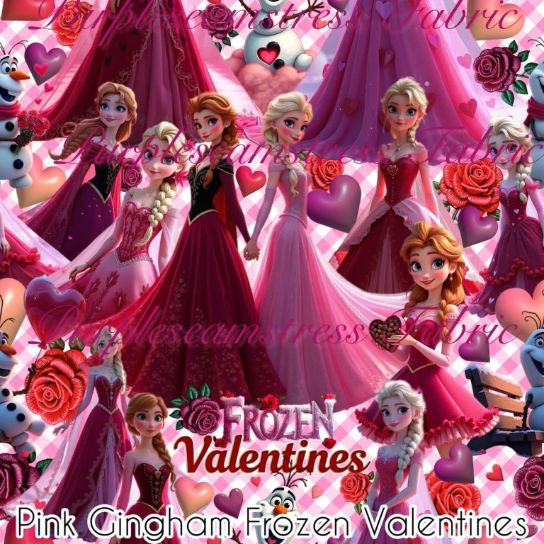 Pink Gingham Frozen Valentines – Fabric – Purpleseamstress Fabric