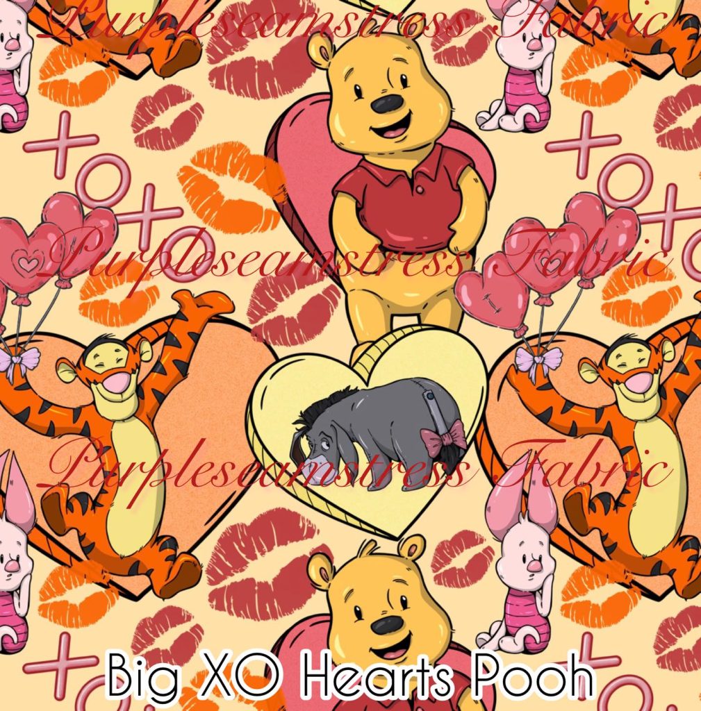 Big XO Hearts Pooh – Fabric – Purpleseamstress Fabric