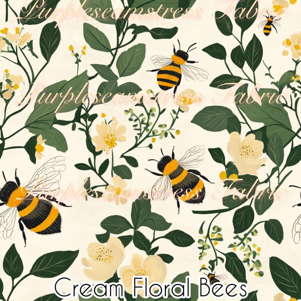 Cream Floral Bees – Purpleseamstress Fabric