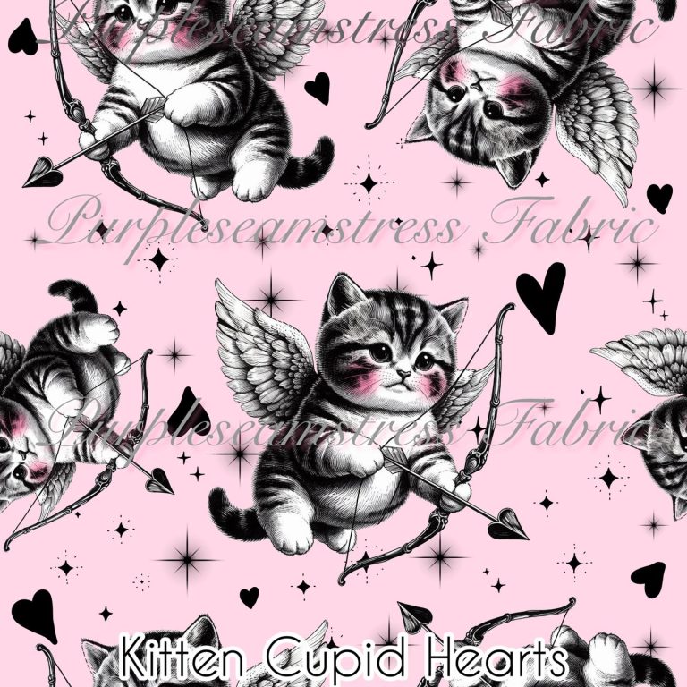 Kitten Cupid Hearts – Purpleseamstress Fabric