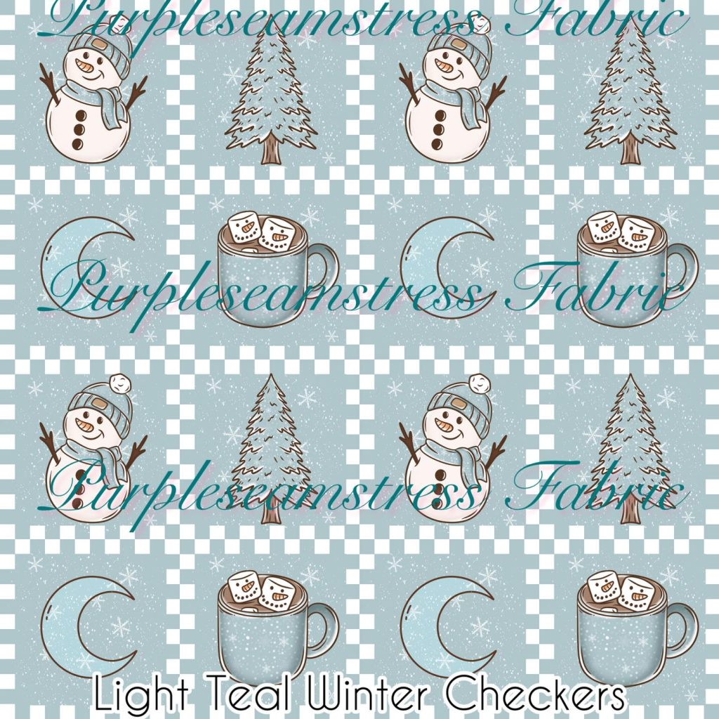 Light Teal Winter Checkers – Fabric – Purpleseamstress Fabric