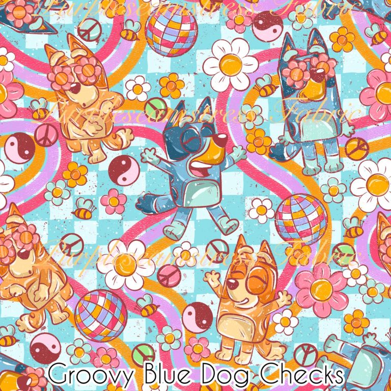 Groovy Blue Dog Checks – Fabric – Purpleseamstress Fabric