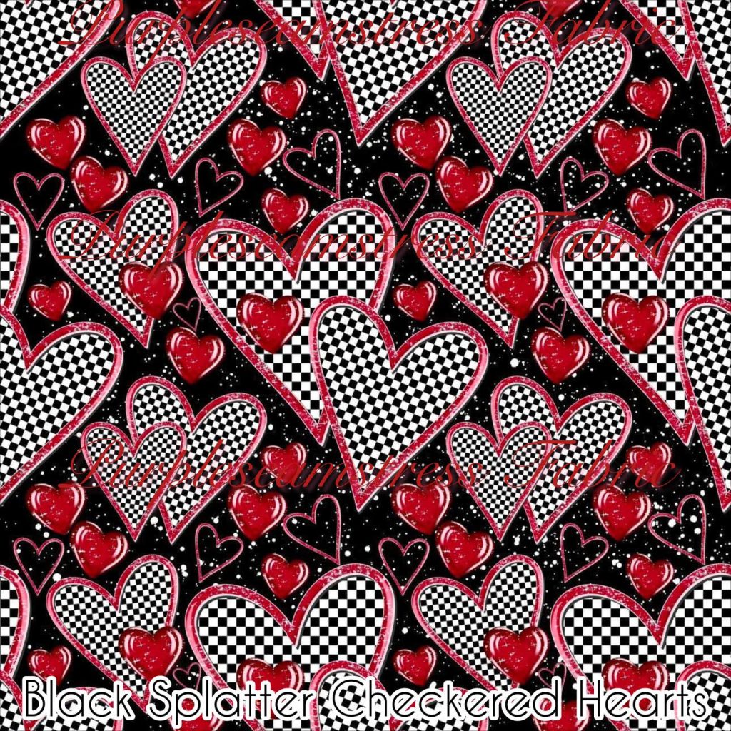 Black Splatter Checkered Hearts – Fabric – Purpleseamstress Fabric
