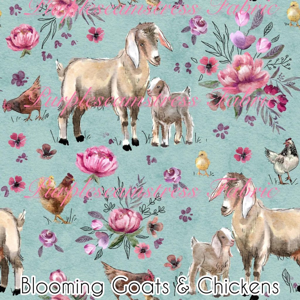 Blooming Goats & Chickens – Fabric – Purpleseamstress Fabric