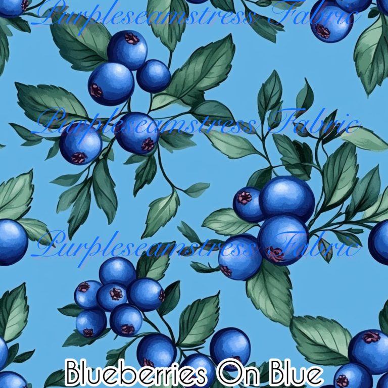 Blueberries on Blue – Fabric – Purpleseamstress Fabric