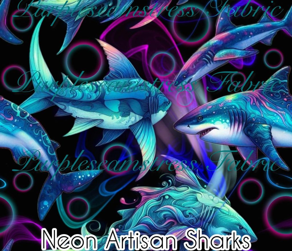Neon Artisan Sharks – Purpleseamstress Fabric