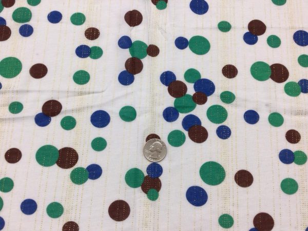 Green/Brown/Blue Dots w/Thin Gold Stripes on White Cotton Jersey – C ...