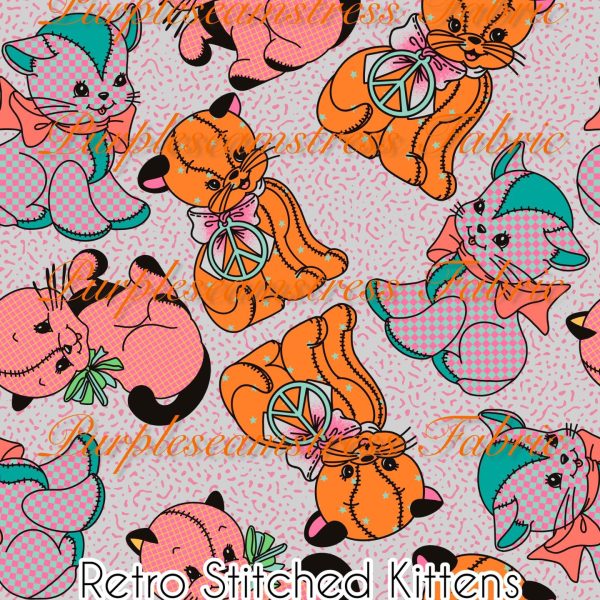 Retro Stitched Kittens – Purpleseamstress Fabric