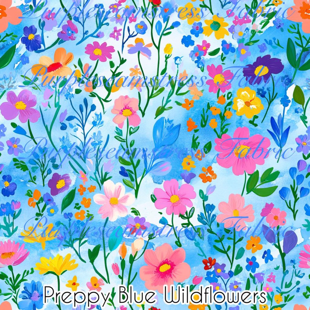 Preppy Blue Wildflowers – Fabric – Purpleseamstress Fabric