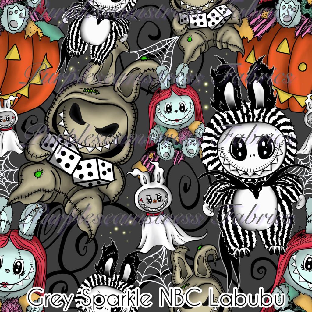 Grey Sparkle NBC Labubu – Fabric – Purpleseamstress Fabric