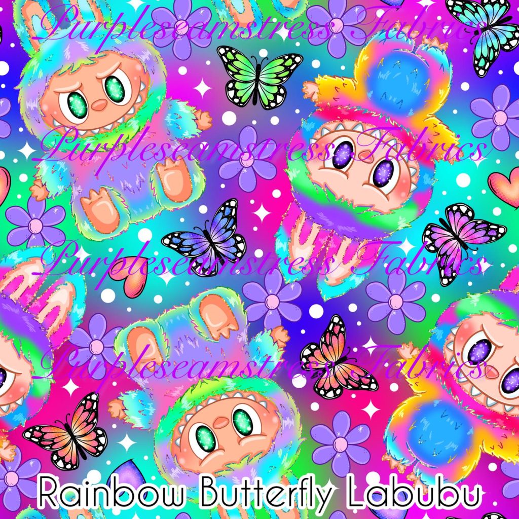Rainbow Butterfly Labubu – Fabric – Purpleseamstress Fabric