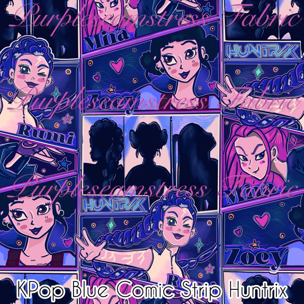 KPop Blue Comic Strip Huntrix – Fabric – Purpleseamstress Fabric