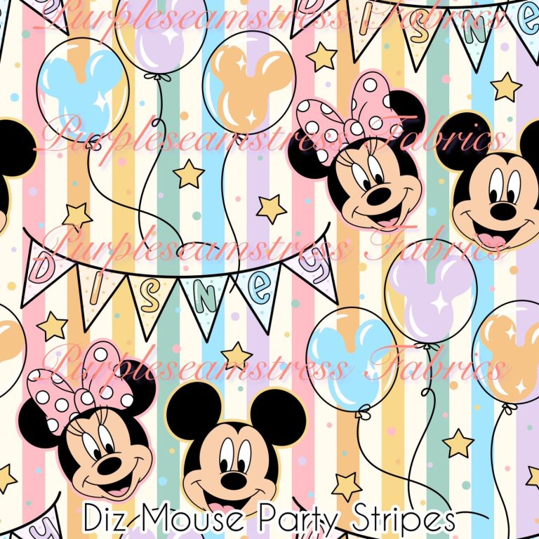 Diz Mouse Party Stripes – Fabric – Purpleseamstress Fabric