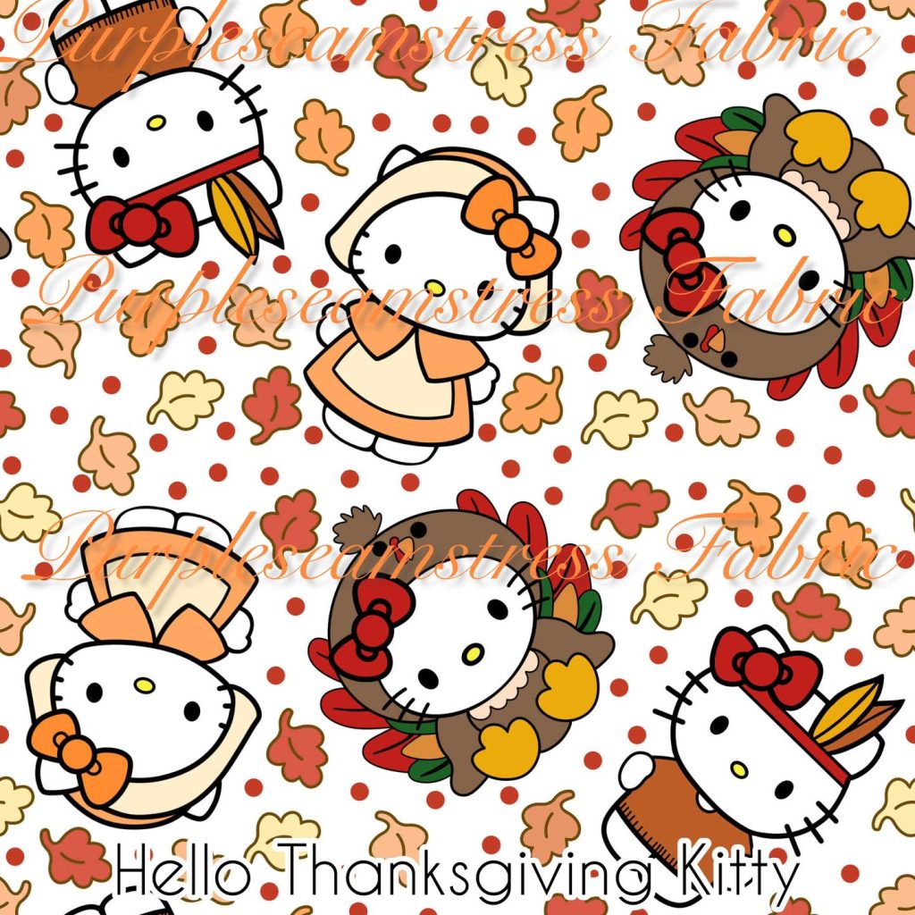 Hello Thanksgiving Kitty – Fabric – Purpleseamstress Fabric