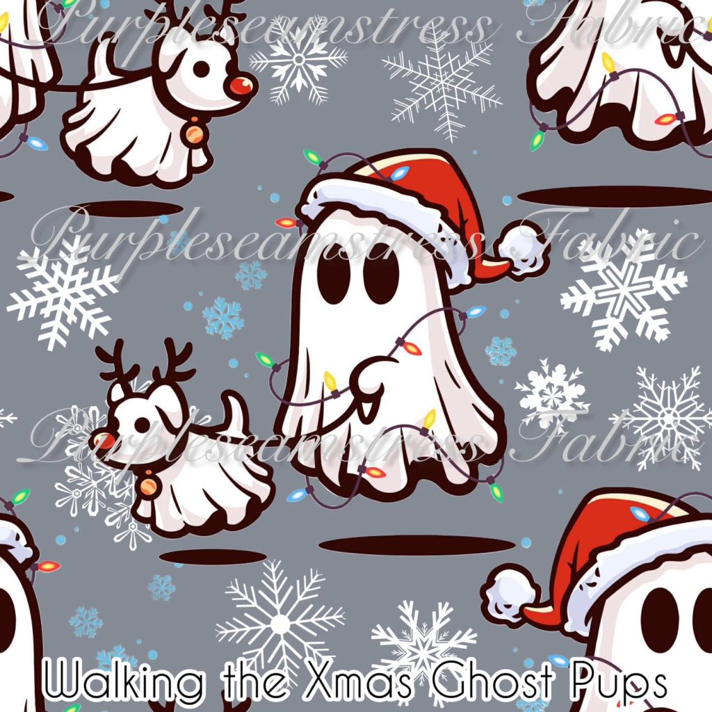 Walking the Xmas Ghost Pups – Fabric – Purpleseamstress Fabric