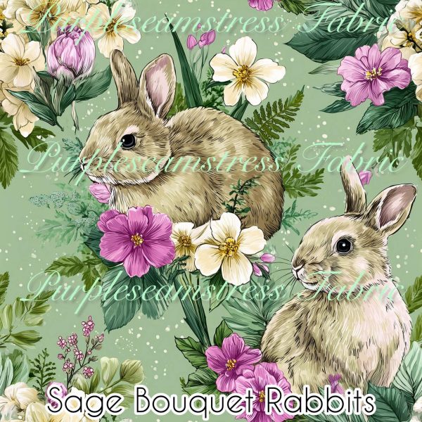 Sage Bouquet Rabbits – Fabric – Purpleseamstress Fabric